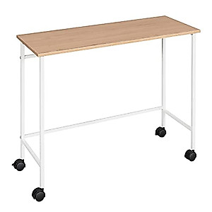 Kids Loft Bed with Desk and Storage, Metal Low Twin Size Bed with Rolling Portable Desk and 2-Tier Shelves, Low Loft Bed with Full-Length Guardrail for Kids Boys Girls Teens (White)