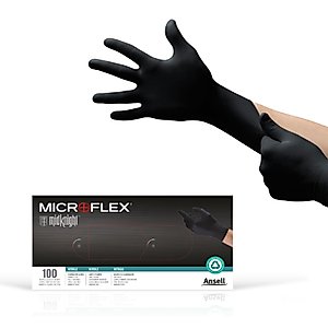 Microflex MidKnight MK-296 Disposable Nitrile Gloves for Automotive, Law Enforcement w/Full Texture - Medium, Black (Case of 1000)