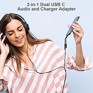 USB C Splitter, USB C Headphone and Charger Adapter, 2-in-1 Type C Splitter Audio Dongle Cable Fast Charging Adapter Compatible with Google Pixel 4/3/2 XL/Samsung Galaxy S21 S20 + Note 20 10 / Huawei