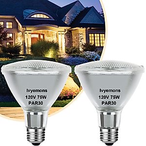 Ivyemons PAR30 Long Neck Halogen 75W 120V - 2 Pack PAR30 75W 120V Flood Bulb Warm White 2800K, PAR30 Dimmable E26 Base, High Output 800LM 75W PAR30 Halogen Bulb for Tracking Light, Recessed Light