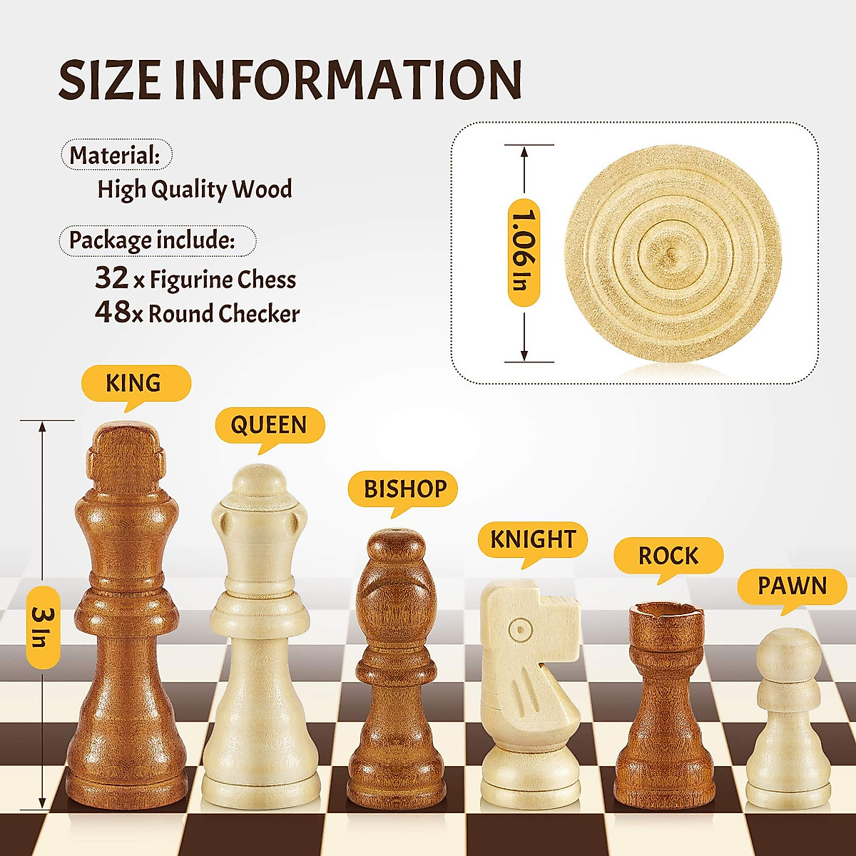 80 Pieces Wooden Checkers Pieces Handcrafted Chess with Drawstring Storage Pouch Classic Wooden Chess Game Set Board Games Accessories in 2 Styles, 2 Colors