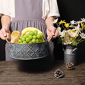 Farmway Decorative Galvanized Metal Round Serving Tray with Handles, Indoor and Outdoor Rustic Farmhouse Decor Food Serving Tray - Grey Green - 12.6”L × 9.8”W × 5.3”H