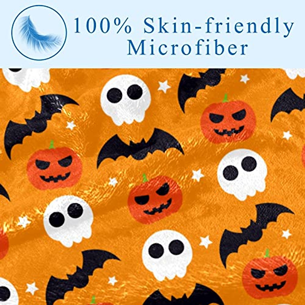 Halloween Skull Pumpkin Bat Pattern Prints Soft Warm Cozy Blanket Throw for Bed Couch Sofa Picnic Camping Beach, 150×100cm