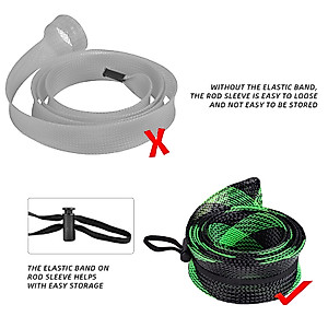 SF Standard Casting Fishing Rod Sock Fishing Rod Sleeve Rod Cover Braided Mesh Rod Protector Pole Gloves Fishing Tools Green-Black-2PCS Fit Casting Rod 6-1/2FT to 7-1/2FT