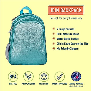 Wildkin 15 Inch Kids Backpack Bundle with Lunch Bag (Blue Glitter)