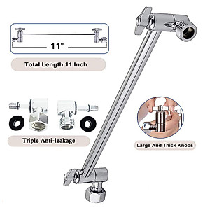 High Pressure Shower Head with 11 IN Adjustable Arm, 5-Settings Rain Shower Head, HarJue Luxury Rainfall Showerhead with Shower Arm-Make The Water Flow Down Vertically for A Better Experience(Chrome)
