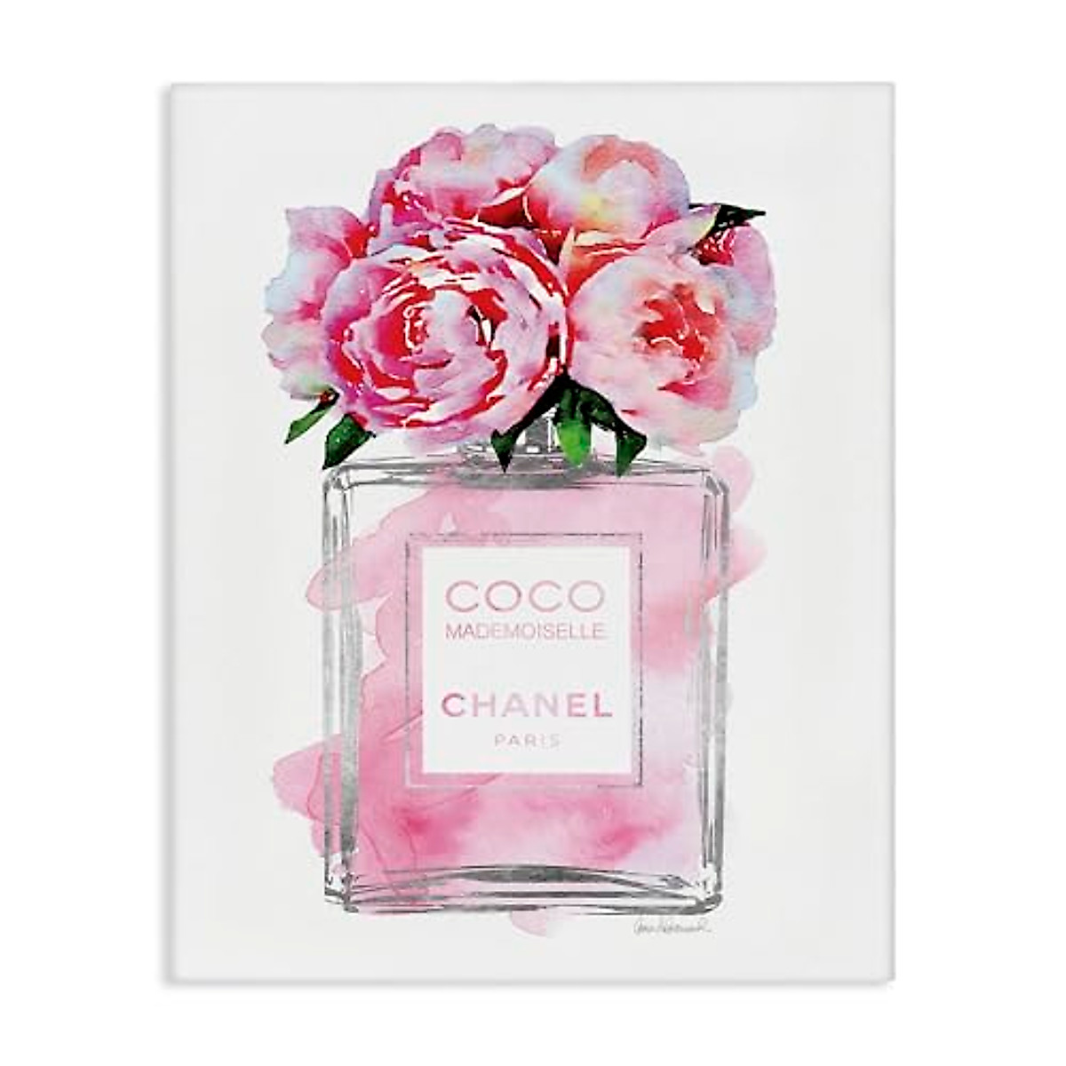 Stupell Industries Glam Perfume Bottle V2 Flower Silver Pink Peony Stretched Canvas Wall Art, Proudly Made in USA