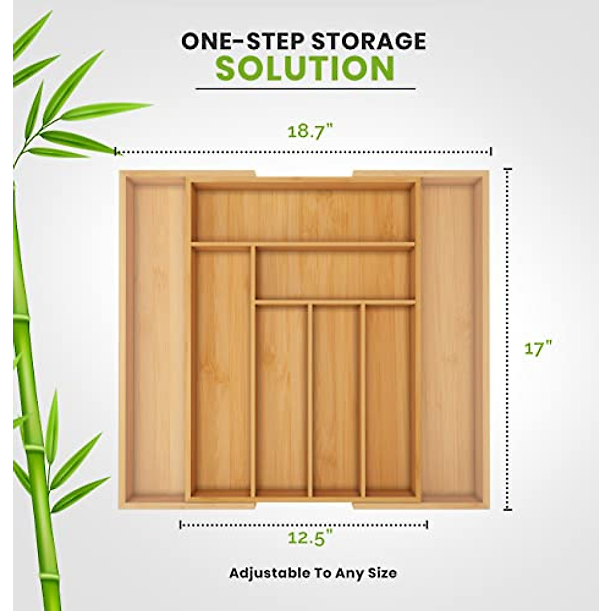 Bamboo Organizer 2 Piece Set – 8 and 5 Compartment Expandable Makeup Drawer - Drawer Dividers Organizer - Adjustable Drawer Holder for Kitchen, Silverware, Flatware, Living Room and Utensils (Natural)