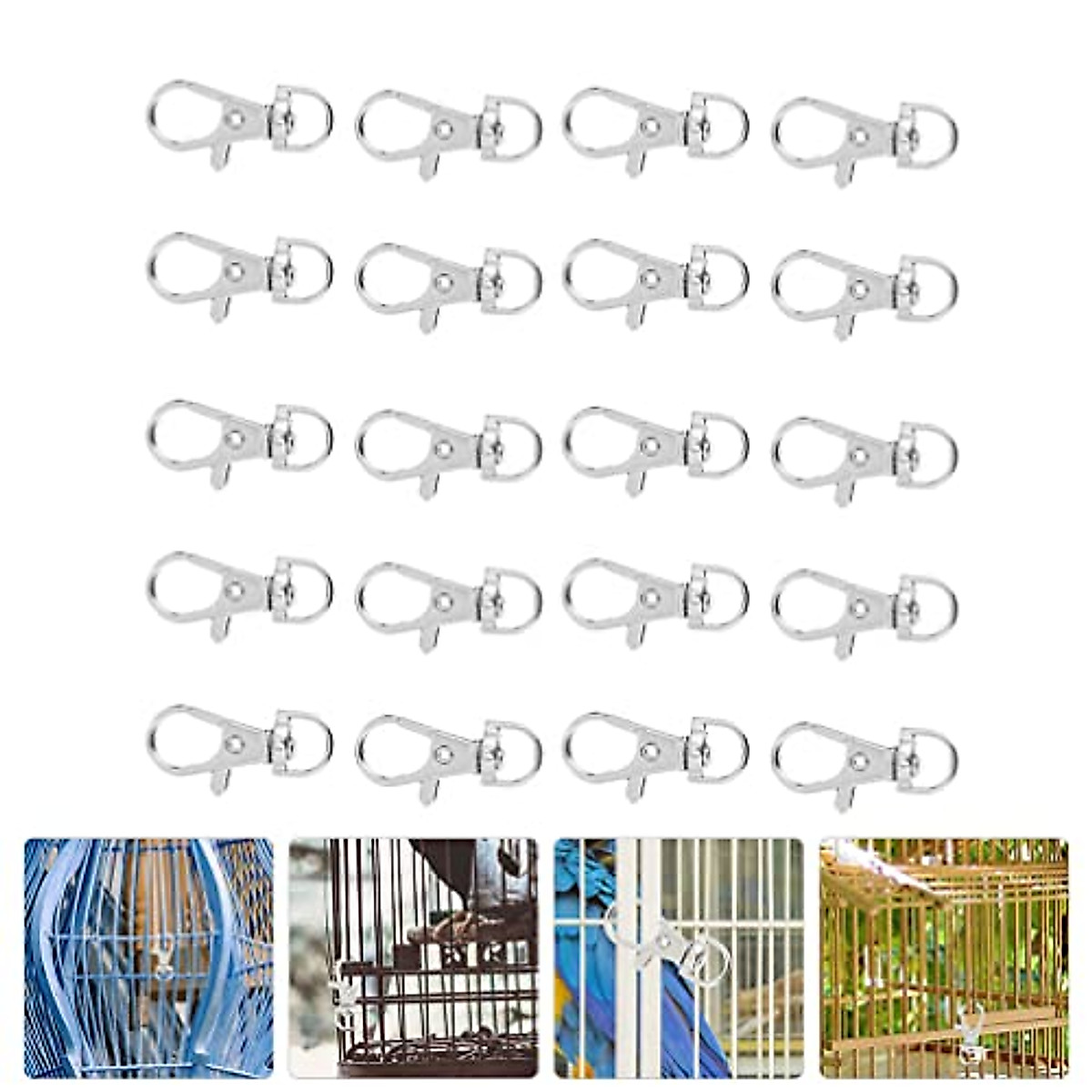 Ipetboom Puppy Cage Birds Cage Metal Hook Clip 40Pcs Trigger Snap Hooks Anti- Escape Pet Bird Cage Door Buckle Lock Claw Trigger Open Birds Cage Accessories Multitool Key