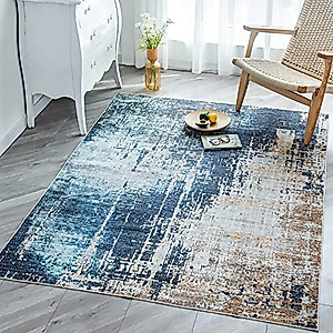 VK Living Washable Rug 5x7 Modern Abstract Machine Washable Area Rugs Anti Slip Backing Washable Rugs for Living Room, Bedroom, Home Decor, Blue