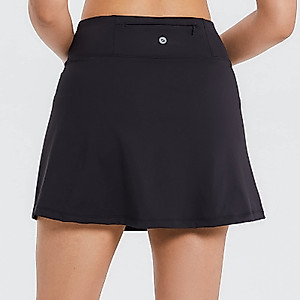 BALEAF Women's Golf Skirts High Waisted Tennis Skorts with Slit Athletic Running Skirt with Shorts and Zip Pockets Black L