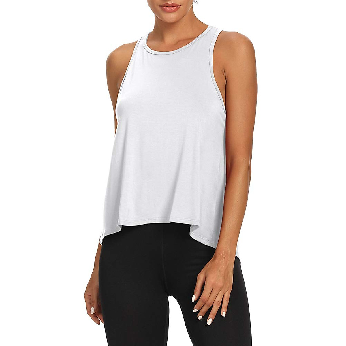 Bestisun Open Back Workout Tops Tie Back Exercise Athletic Dance Running Shirts White M