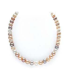 The Pearl Source 14K Gold 9-10mm AAA Quality Multicolor Freshwater Cultured Pearl Necklace for Women in 17" Princess Length
