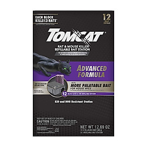 Tomcat Rat and Mouse Killer Refillable Bait Station - Advanced Formula: Child and Dog Resistant, Indoor and Outdoor Use, Reusable, Includes 12 Refills, 12.69 oz.