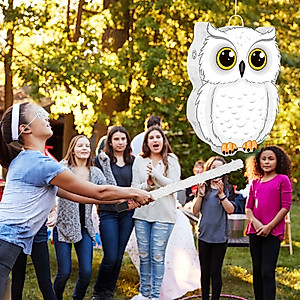 Aoriher Owl Piñata with Piñatas Stick Blindfold Confetti 3D White Snowy Owl Piñatas set for Woodland Forest Wizard Animal Owl Party Shower Game Birthday Party Decorations Supplies