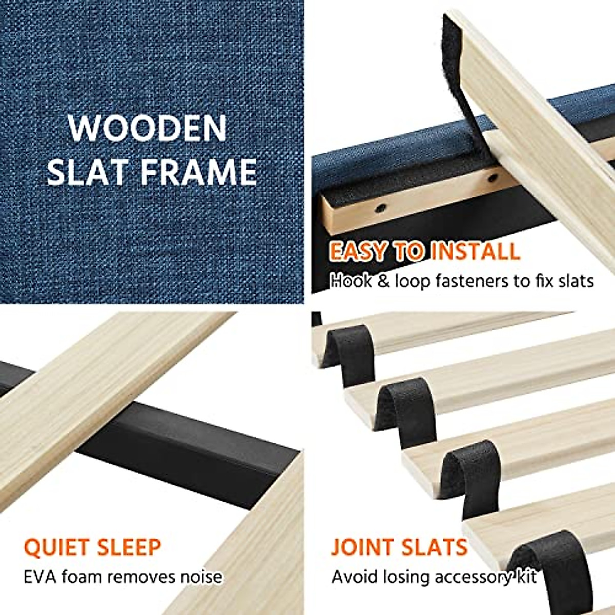 Yaheetech Upholstered Platform Bed with Wing Edge Channel Tufted Headboard Mattress Foundation/Heavy Duty Wooden Slat Support/No Box Spring Needed, Easy Assembly, Navy Blue, Queen Size