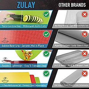 Zulay Extra Thick Flexible Cutting Board Mats for Kitchen - 100% Non Slip Textured Bottom Grip Prevents Slipping on Most Countertops - Color Coordinated Plastic Cutting Boards Set of 3 (Rectangular)