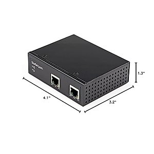 StarTech.com Industrial Single Port Gigabit PoE Extender - 60W 802.3bt PoE/PoE+/ PoE++ - 100m/ 330ft - Power Over Ethernet Network Range Extender - IP-30 - -40C to +75C, TAA