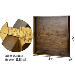 KINGCRAFT 24 x 24 inches Black Walnut Extra Large Ottoman Tray Wood Trays with Handles Square Wooden Solid Serving Tray for Oversized Ottoman Living Room