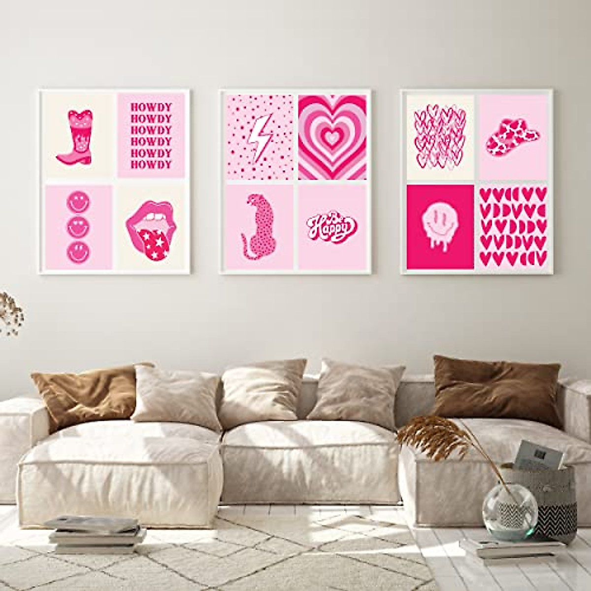 Woonkit 12 set Preppy Room Decor Aesthetic, Hot Pink Stuff, College Dorm Room Decor, Trendy Cute Bedroom Home Office Living Room Posters, Teen Girl Wall Art Prints, Wall Collage Kit, Preppy Hot Pink Pictures (B - PREPPY PINK)