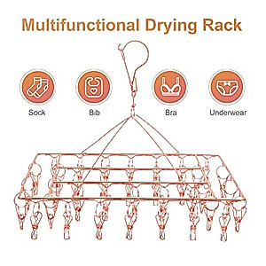 Skroad Stainless Steel Sock Drying Rack, Swivel Hook Wind-Proof Clothes Hanger Rack for Socks, Underwear, Shoe Insoles, Baby Clothes Gloves
