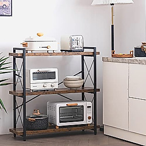 HCHQHS Bookshelf, 3-Tier Industrial Bookcase, Rustic Open Book Shelf, Wood and Metal Horizontal Bookshelves