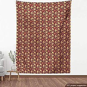 Ambesonne Yin Yang Fabric by The Yard, Oriental in Triple Circular Form with Everlasting Knot, Decorative Fabric for Upholstery and Home Accents, Sand Brown and Ruby