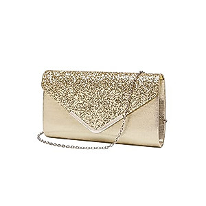 LAM GALLERY Sparkling Evening Clutch Handbag Bling Wedding Bride Purse Glitter Chain Shoulder Crossbody Bag - Gold