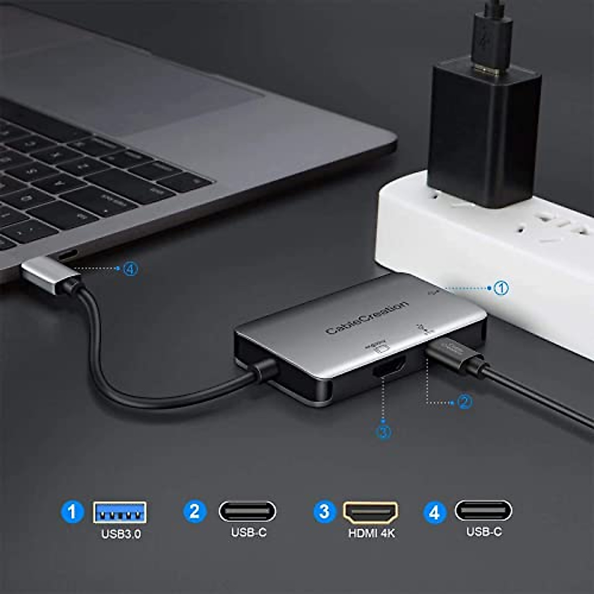 USB C to HDMI 4K Adapter with 100W Power Charging+ USB 3.0 3-in-1 Thunderbolt 3 Aluminum Hub, Compatible with MacBook Pro 2019/2018, XPS 13, Yoga 910, Galaxy S10/9 and Dex Supported Cellphone