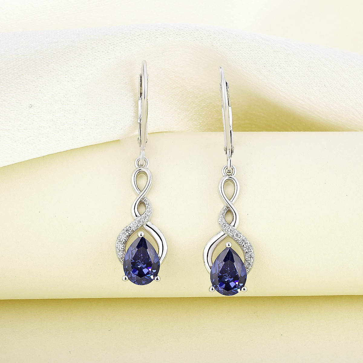 YL Dangle Drop Earrings 925 Sterling Silver Infinity Leverback Earrings Created Tanzanite Jewelry Gifts for Women