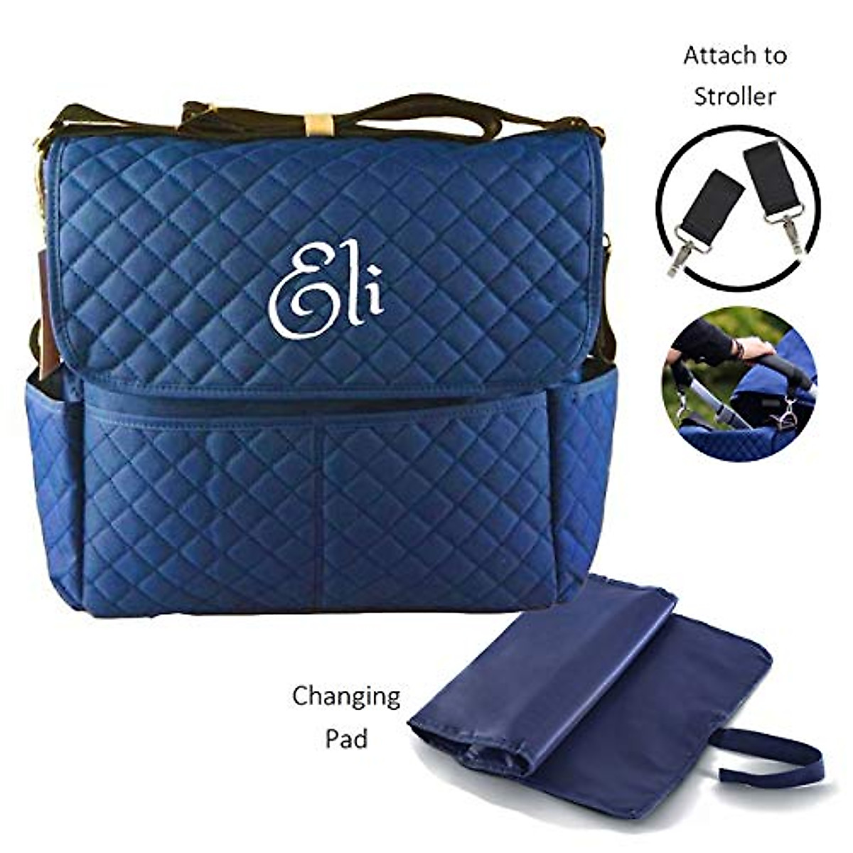 Dream Embroidery PERSONALIZED Large Diaper Bag Messenger Bag Baby Shoulder Bag Monogram (Blue)