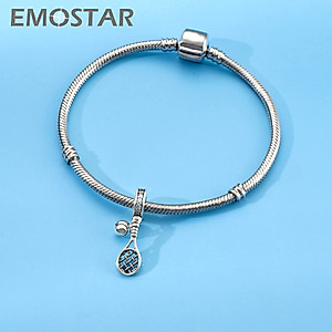 Tennis Ball and Racket Dangle Charms fits Pandora Sport Bracelet, 925 Sterling Silver Tennis Racquet Pendant Beads with CZ, Gift for Sister/Brother or Son/Daughter/Sport Lover