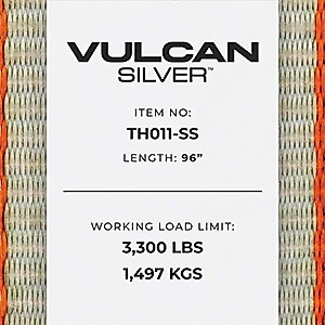 VULCAN Car Tie Down with Flat Hooks - Lasso Style - 2 Inch x 96 Inch - 4 Pack - Silver Series - 3,300 Pound Safe Working Load