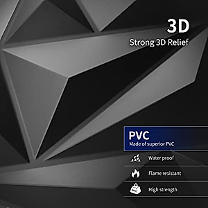 Art3dwallpanels 33 Pack 3D Wall Panel Diamond for Interior Wall Décor, PVC Flower Textured Wall Panels for Living Room Lobby Bedroom Hotel Office, Black, 12''x12'' Cover 32.Sq.Ft.