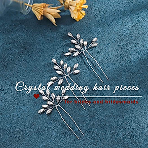 Heread Crystal Bride Wedding Hair Pins Rhinstones Bridal Hair Accessories Head Piece for Women and Girls (Pack of 3) (A Silver)