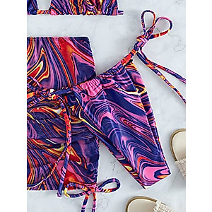 SOLY HUX Women's 4 Piece Swimsuits Triangle Bikini Bathing Suits with Mesh Beach Skirt & Bandana Bikini Sets