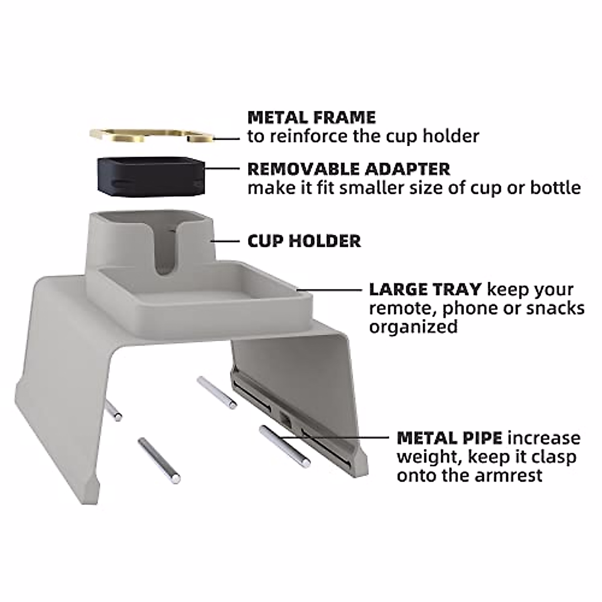 Couch Cup Holder Tray, Elimiko Silicone Anti-Spill and Anti-Slip Couch Drink Holder, Strong and Weighted Phone/Remote/Snacks Sofa Cup Holder, Gifts for Mom, Dad, Husband, Grandma, Grandpa (Griege)