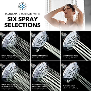 ShowerMaxx Luxury Spa Series Shower Head, 6 Spray Setting, 4.5 Inch Adjustable High Pressure Shower Head Fixture for Hard Water, 360-Degree Tilt Massage Shower System - Polished Chrome Shower Head