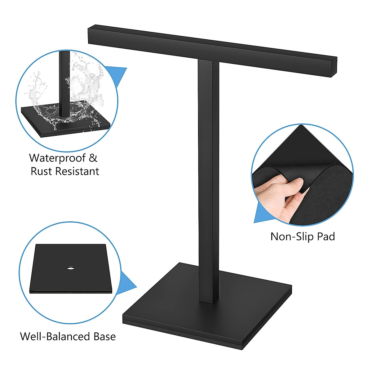 Pynsseu Hand Towel Holder Stand, Matte Black SUS304 Stainless Steel Freestanding T-Shape Towel Bar Rack for Bathroom Kitchen Vanity Countertop