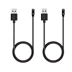 Enpei Smart Touch Charging USB Cable Compatible for P22 & P25 & Y20 & DT96 & KW10 & KW20 Smart Watch 2 pin Strong Magnetic Suction Charger Cable 2PCS- Black