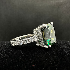 RINGJEWEL 5.40 ct VVS1 Emerald Cut Moissanite White Grey Green Color Silver Plated Engagement Ring For Women (Pack Of 1).
