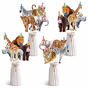 Safari Animals Party Decorations Jungle Animal Centerpiece Sticks Cutouts Table Toppers for Birthday Baby Shower Party Supplies Set of 24