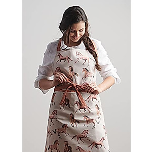 Maison d' Hermine Apron 100% Cotton 27.50"x31.50" 1 Piece Adjustable Neck Strap Cloth Aprons with Center Pocket & Long Ties for Gifts, Chef, Women & Men, Free Horses - Thanksgiving/Christmas