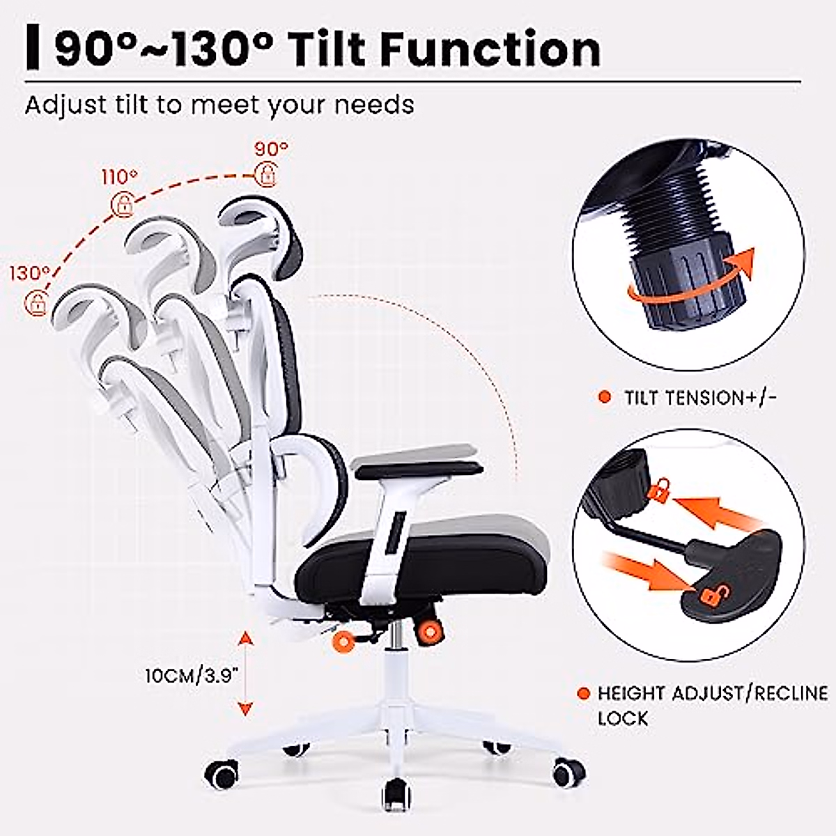 Razzor Office Chair Ergonomic Computer Desk Chair Upgrade Adjustable Lumbar Support, Breathable Mesh Gaming Chair with 3D Arms and Headrest Swivel High Back Executive Chairs
