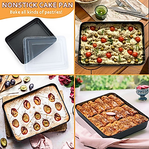 E-far Baking Pan with Lid, 9.75 x 12.5 x 2 Inch Nonstick Rectangle Cake Pans with Covers, 2 Sheet Pans Bakeware and 2 Lids for Brownies Cakes, Non-toxic & Stainless Steel Core, 2 Inch Deep