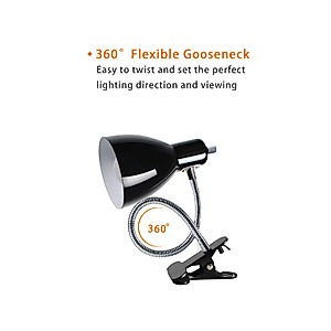 Desk lamp Eye-Caring Table Lamps, 360°Rotation Gooseneck Clip on Lamp Reading Light Portable Reading Book Light, Clamp Light, Study Desk Lamps for Bedroom and Office Home Lighting (Black)