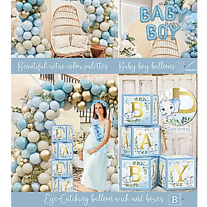 Elephant Baby Shower Decorations for Boy, Blue Elephant Baby Shower Party Supplies, It's a Boy Backdrop Tablecloth Elephant Balloon Arch BABY Box Mom to Be Sash Dad to Be Pin