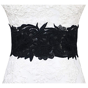 Lovful Womens Faux Leather Lace Wrap Around Obi Belt Waist Boho Band Wide Belts,Black