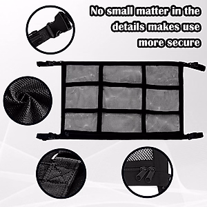 Improve Version Car Ceiling Cargo Net Pocket with Zip,Reinforced Webbing&Double Layers Cargo Carrier,Universal Road Trip Essentials Car Organizers and Storage for Tent,Toy,Quilts