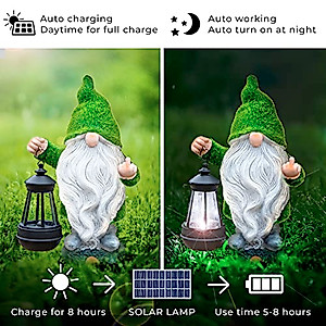 Redwix Garden Gnomes 11.8x7.9 - Gnomes with Solar Lantern - Gnomes Decoration for Home - Spring Gnomes - Middle Finger Gnome - Garden Gnomes Outdoor Funny for Patio and Farmhouse Decor